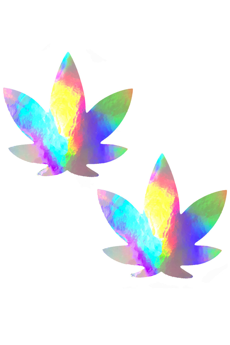 Care Bare Stare Multicolor Holographic Weed Leaf Pasties – Donna di Capri Care Bare Stare Multicolor Holographic Weed Leaf Pasties – Donna di Capri