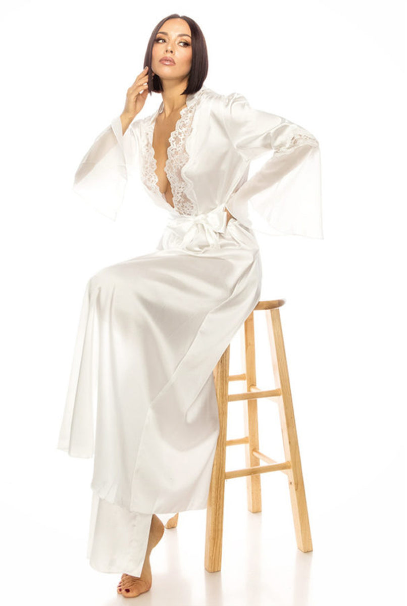 Long Satin Dressing Gown Robes with Lace – Donna di Capri
